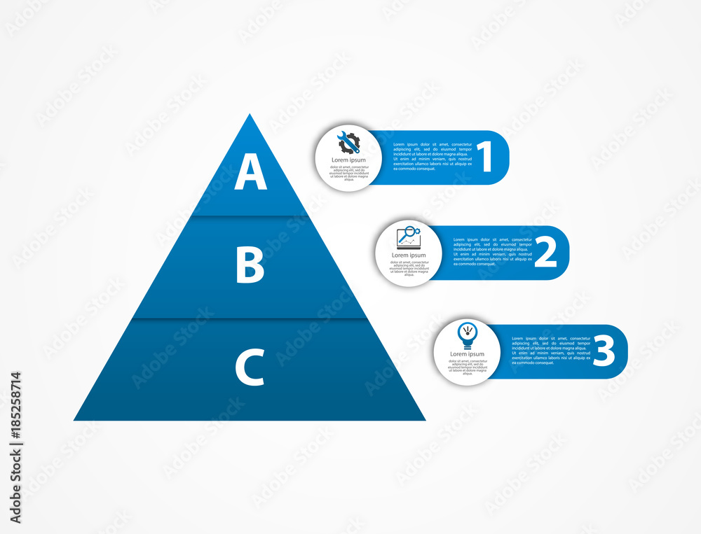 Modern vector illustration 3d. Pyramid template infographics with three ...