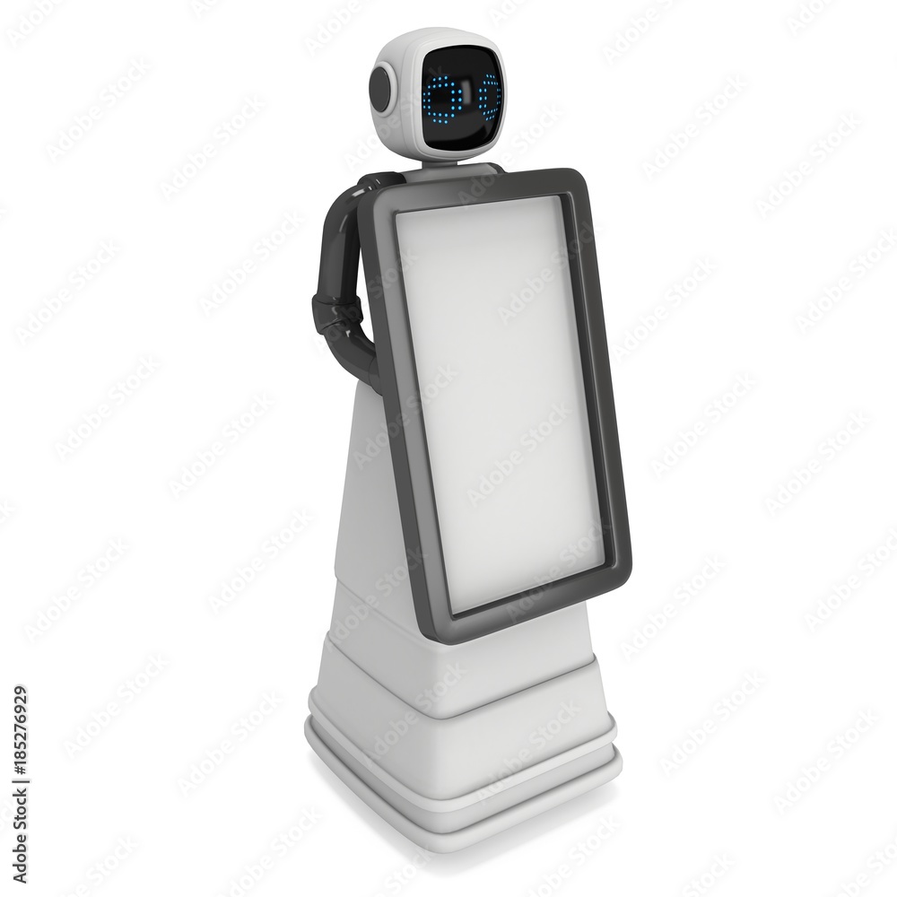 ภาพประกอบสต็อก Robot Promoter Trade show booth with Blank LCD Screen ...