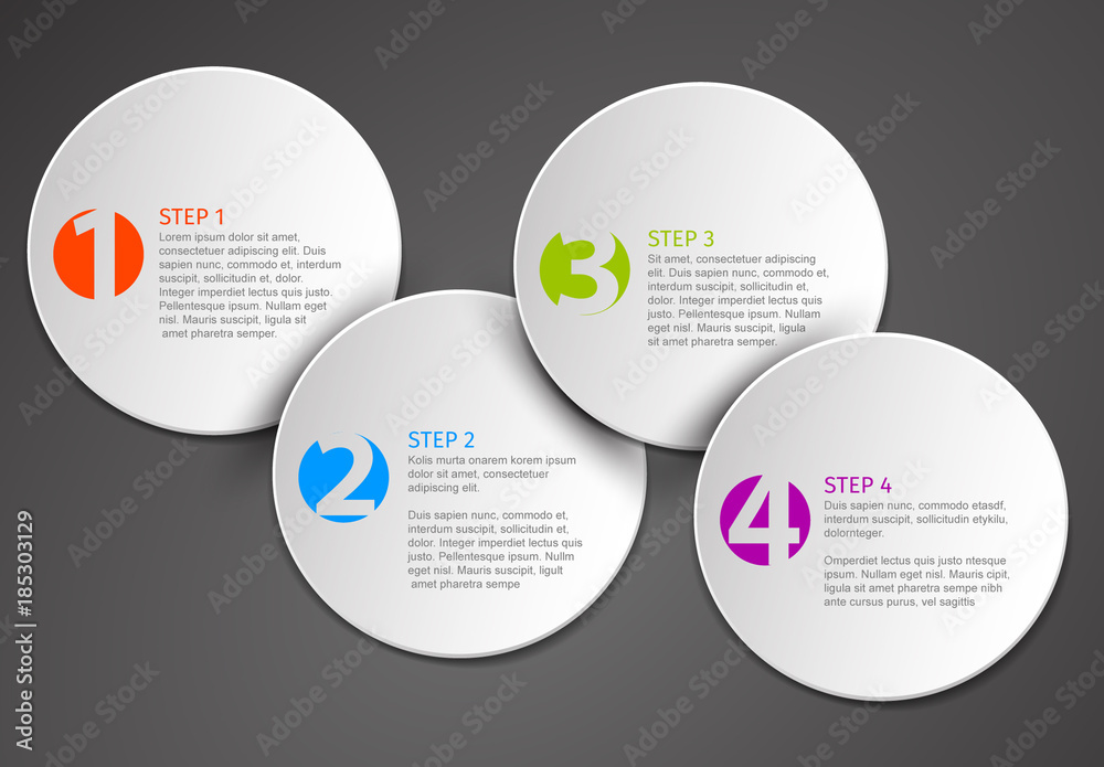 4 Step Circle Infographic on a Dark Background Stock Template | Adobe Stock
