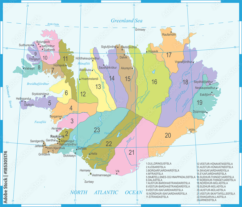 Iceland Map - Detailed Vector Illustration Stock Vector | Adobe Stock
