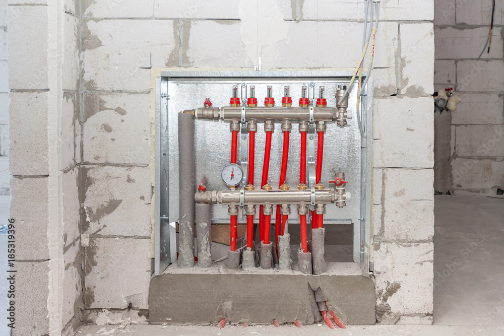 Domestic central heating installation, floor heating system, collector ...