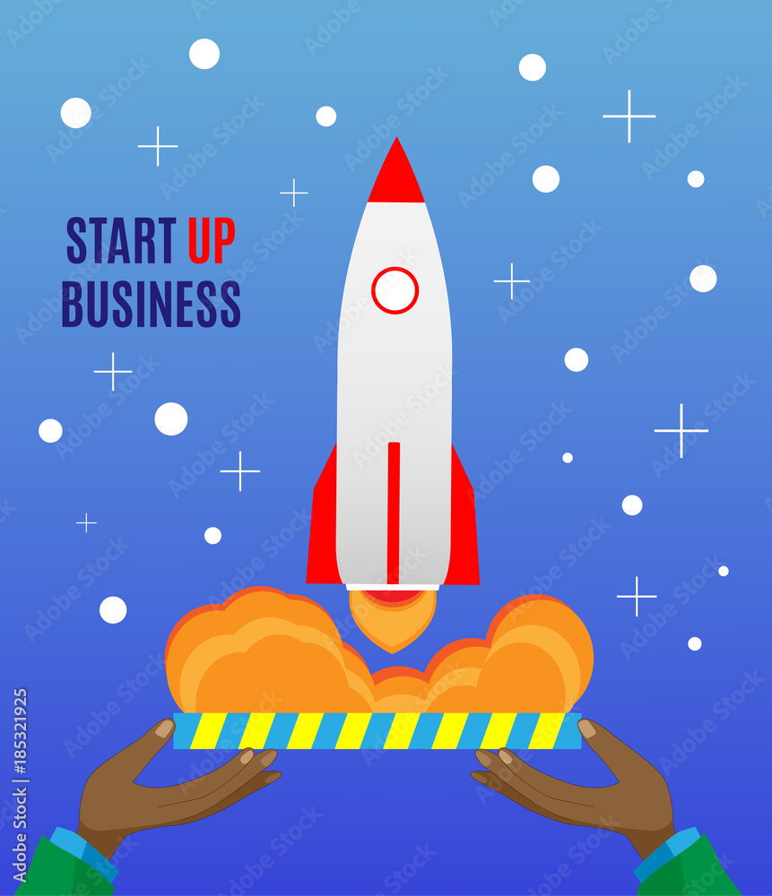 Successful launch of startup. Flat art style design for creative ...