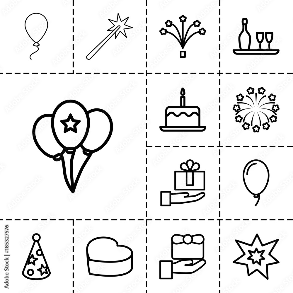 Anniversary icons. set of 13 editable outline anniversary icons Stock ...