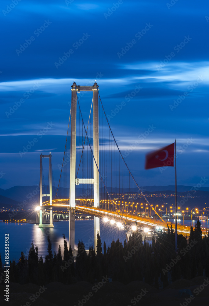 Osman Gazi Bridge (Izmit Bay Bridge). IZMIT, KOCAELI, TURKEY. Longest ...