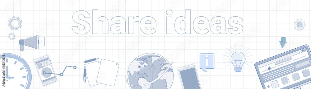 Share Ideas Word On Squared Background Horizontal Banner Vector ...