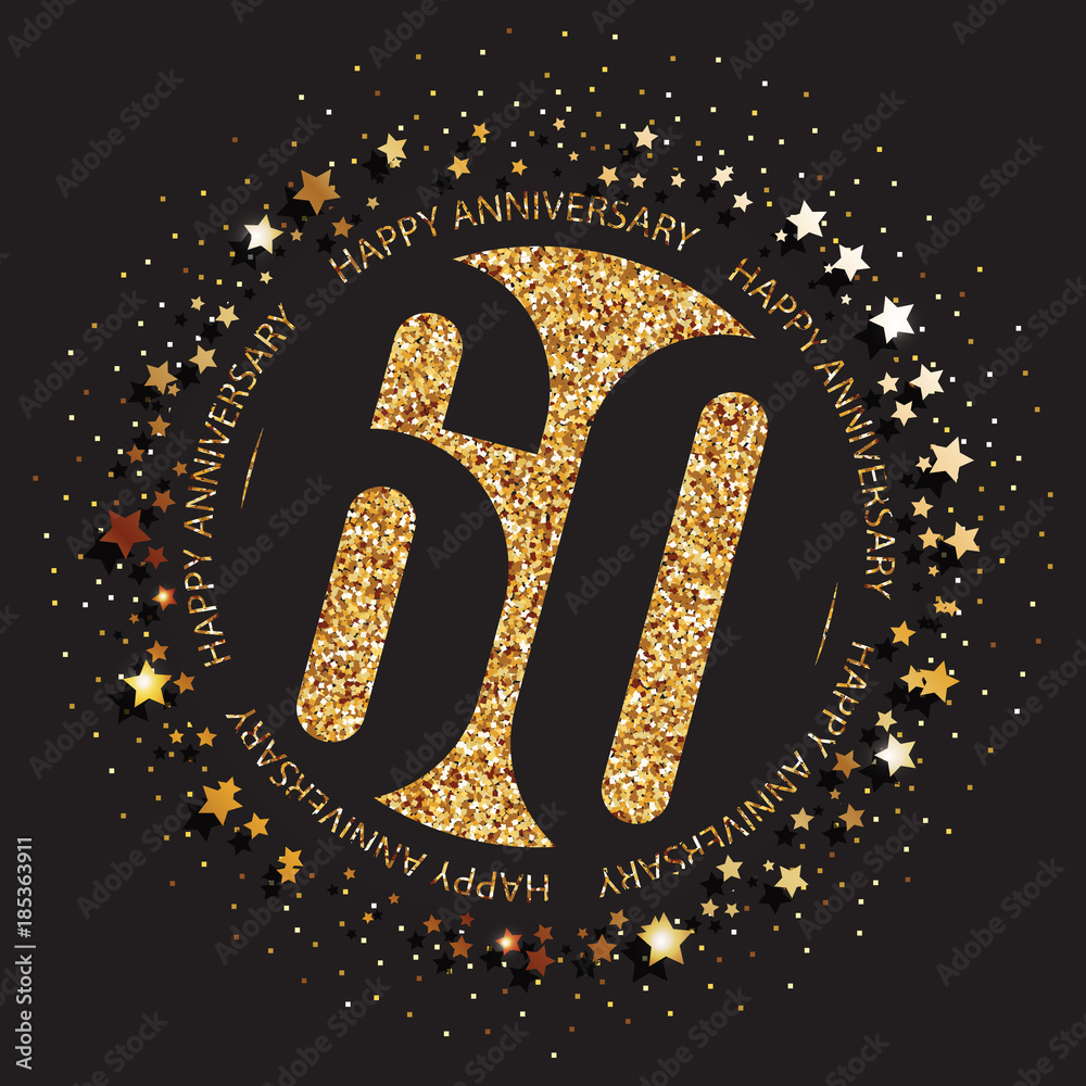 Decorative golden emblem of anniversary - vector illustration. 60th ...