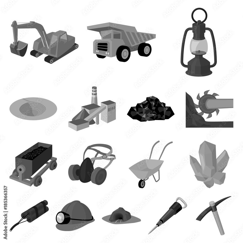 Mining industry monochrome icons in set collection for design ...