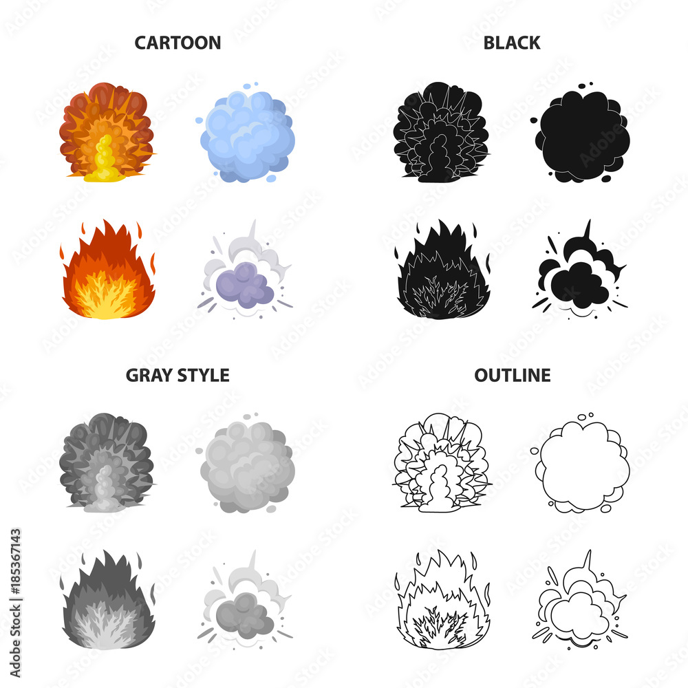 Nuclear explosion, flash, flame. Various types of explosions set ...