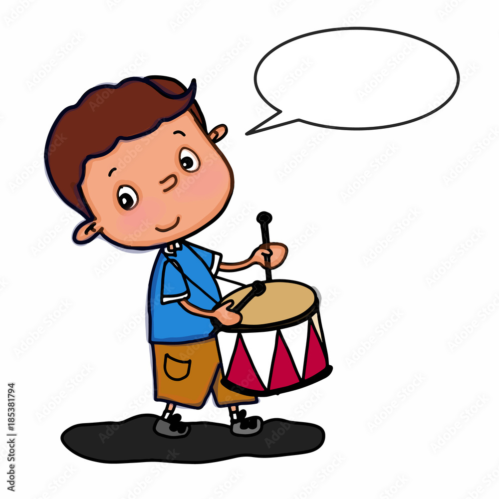 cute boy cartoon illustration drawing playing drum and speaking Stock ...