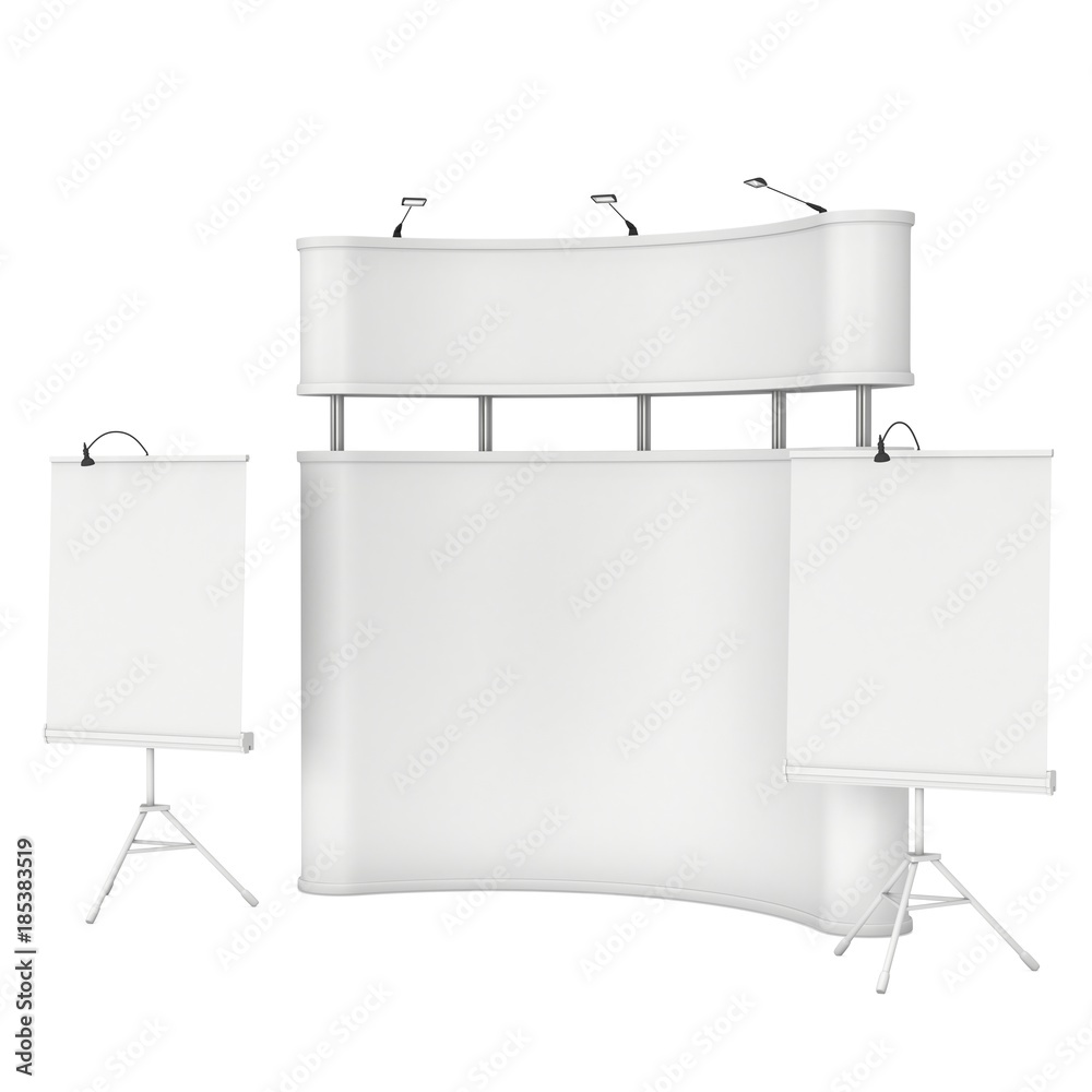 Trade show booth. Roll-Up, Pop-Up 3d render isolated on white ...