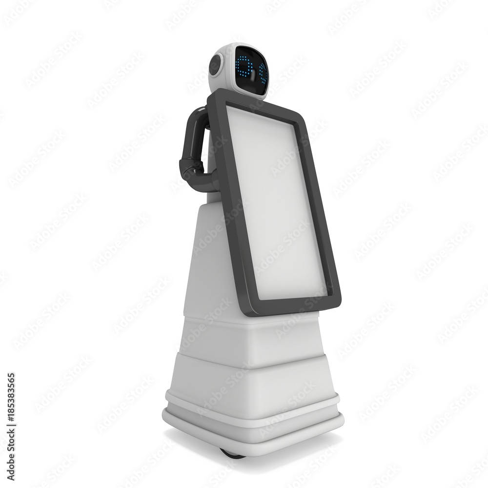 Robot Promoter Trade show booth with Blank LCD Screen. 3d render ...