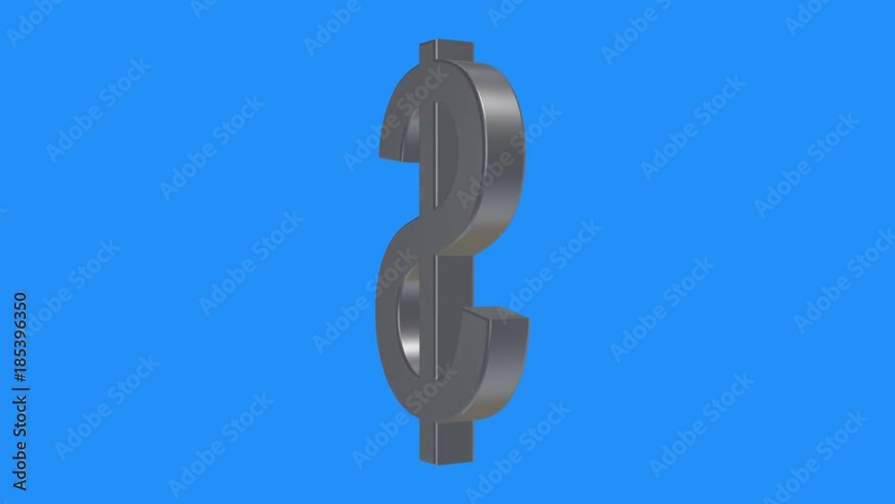 soft silver Dollar sign spinning animation seamless loop on blue ...