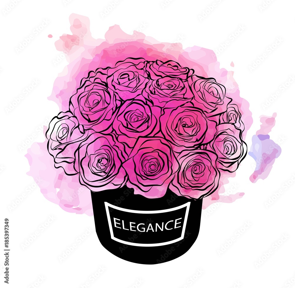 Beautiful flower box vector hand-drawn fashion sketch. Label with ...