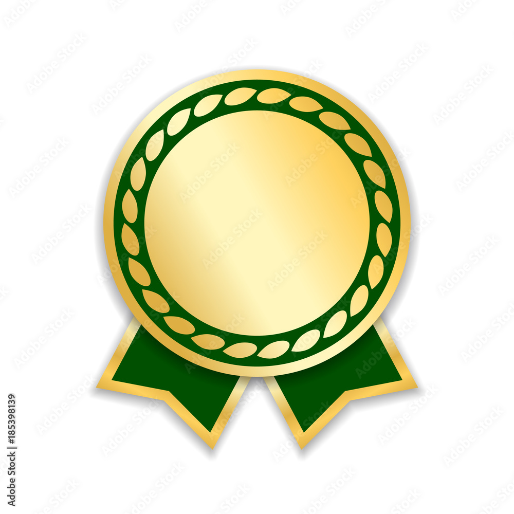 Award ribbon isolated. Gold green design medal, label, badge ...