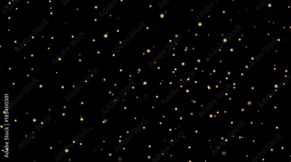 Night sky with gold stars on black background. Dark astronomy space ...