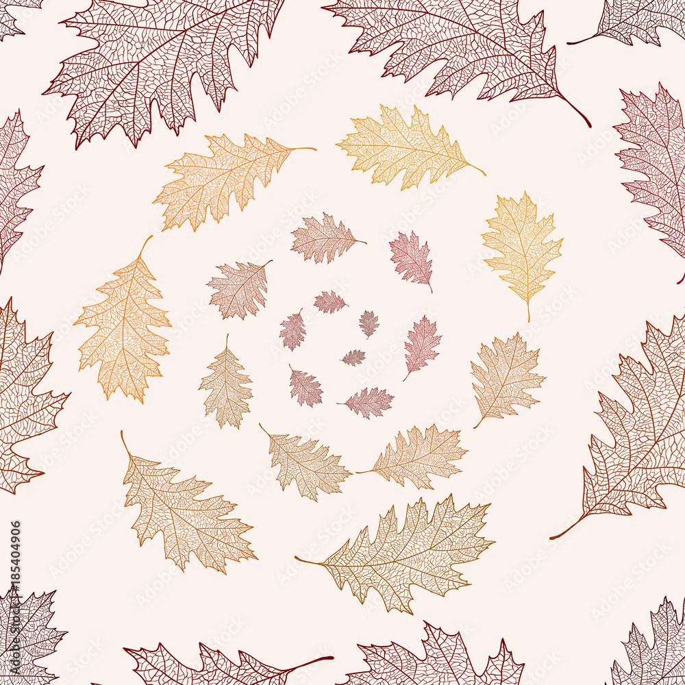 Seamless pattern from the leaves of red oak arranged in a helix ...