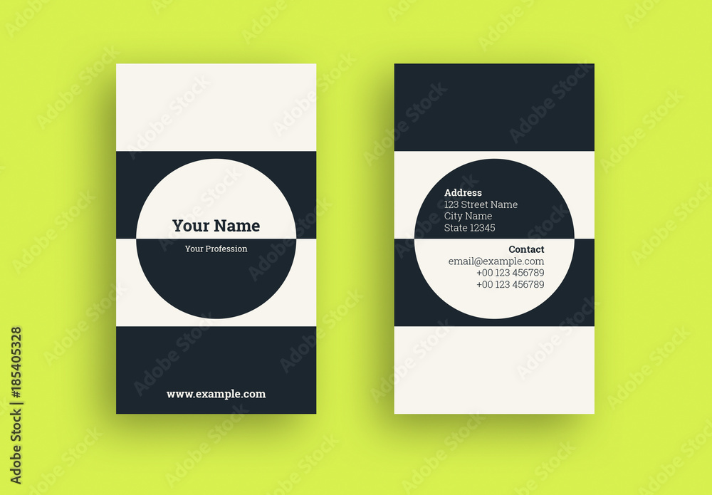 Business Card with a Circular and Stripe Two-Tone Layout Stock Template ...