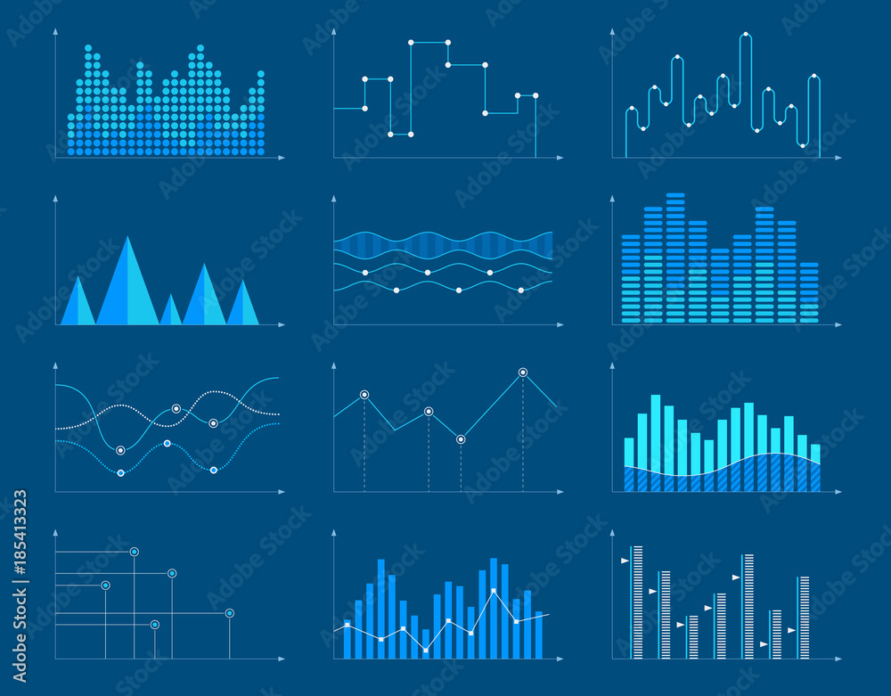 Set of different graphs and charts, information on charts, statistical ...