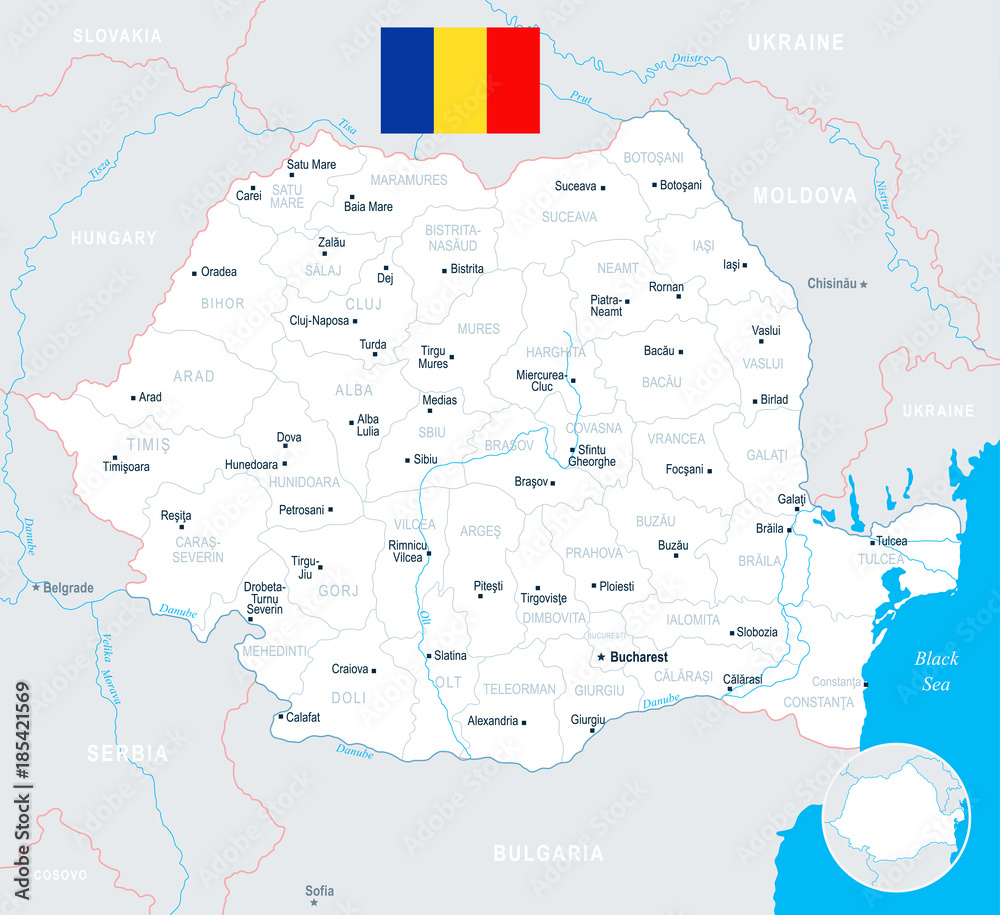 Romania Map - detailed vector illustration Stock Vector | Adobe Stock