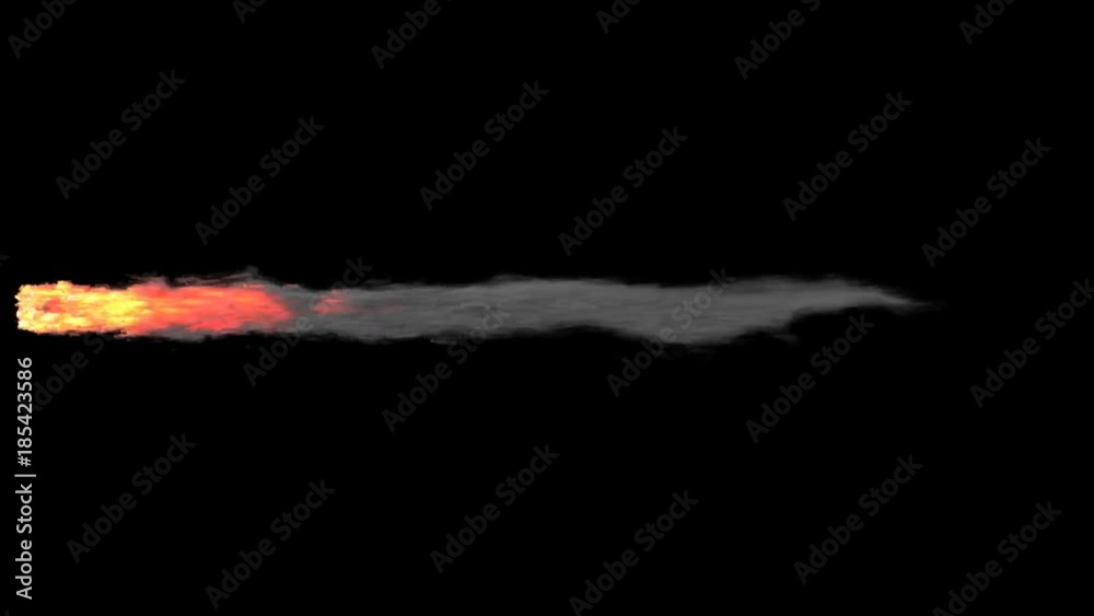 Animated realistic exhaust flame with smoke of rocket, jet engine or ...