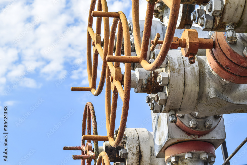Oil well wellhead equipment. Hand valve with handwheel for opening and ...