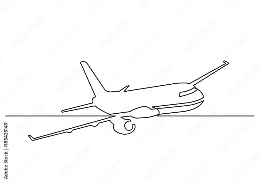 one line drawing of isolated vector object - passenger airplane Stock ...