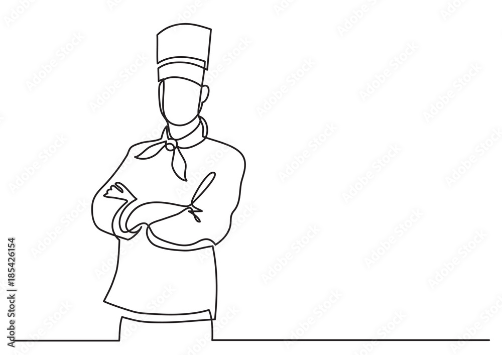 continuous line drawing of confident chef standing Stock Vector | Adobe ...