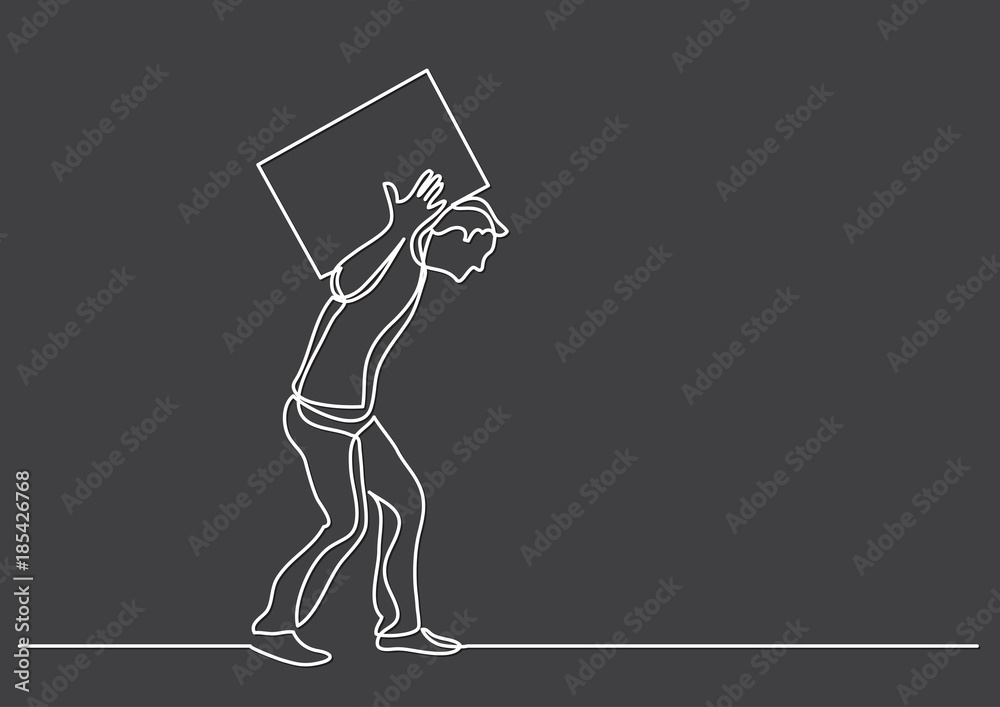 continuous line drawing of man carrying heavy weight Stock Vector ...