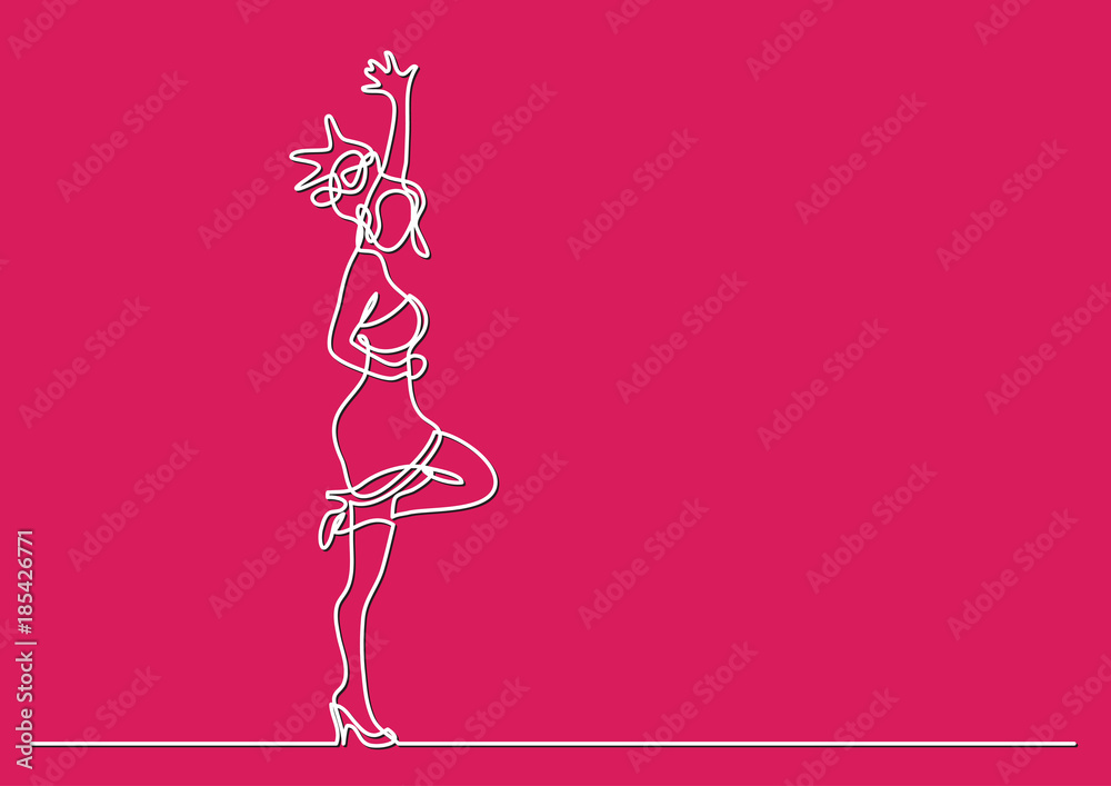 continuous line drawing of expressive happy woman in short dress Stock ...