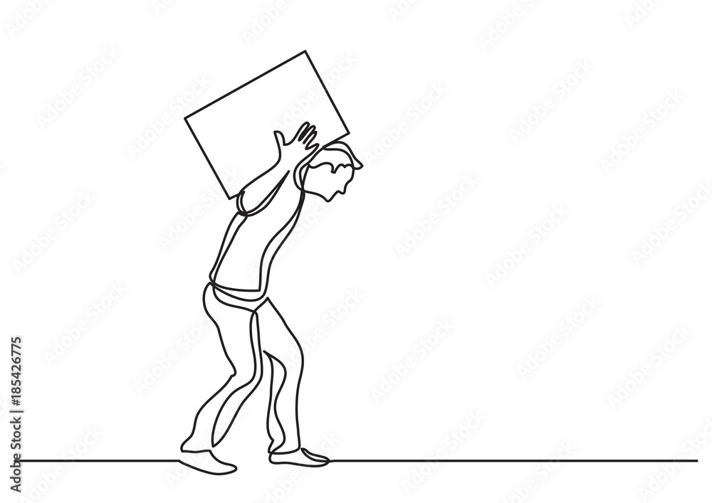 continuous line drawing of man carrying heavy weight Stock Vector ...