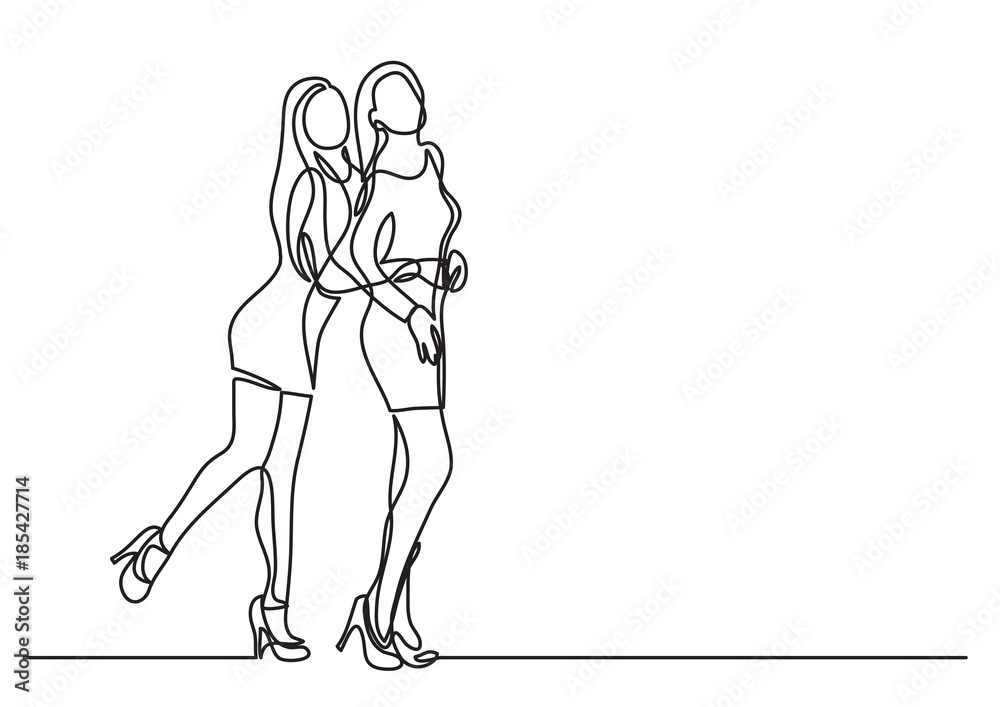 continuous line drawing of happy standing young friends Stock Vector ...