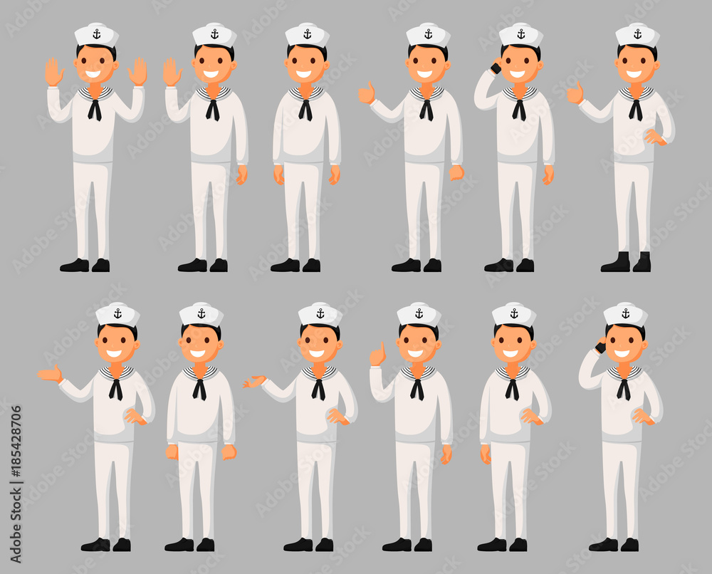 Set of a sailor man cartoon character in different poses. Vector ...