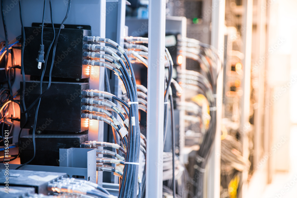network cables connected to a switch and patch-panel,internet concept ...