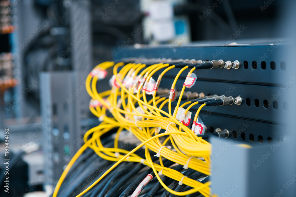 network cables connected to a switch and patch-panel,internet concept ...