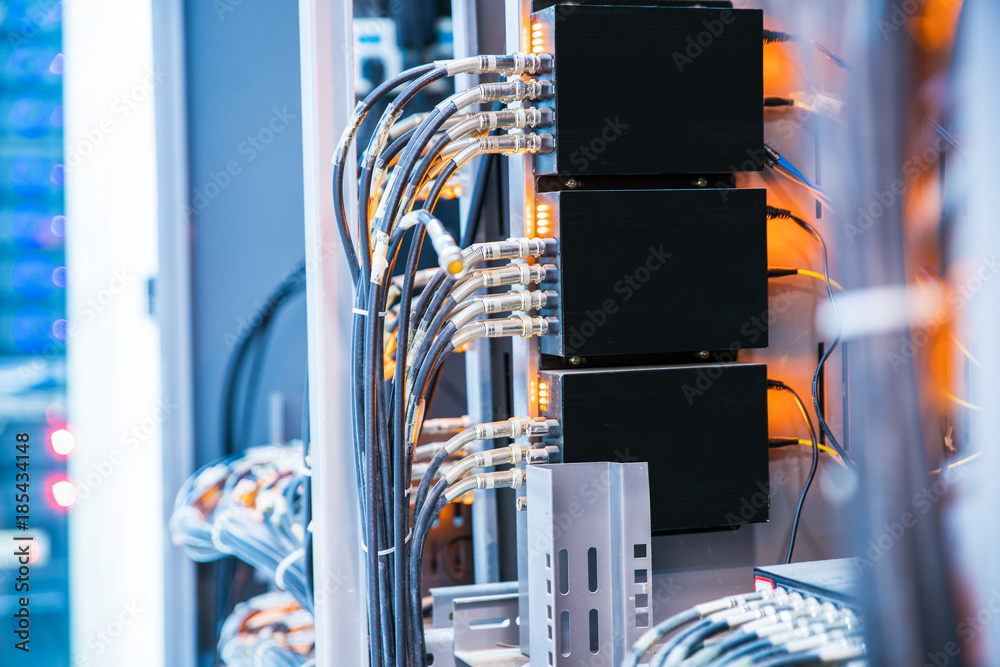 network cables connected to a switch and patch-panel,internet concept ...