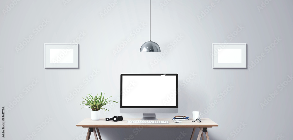 Desktop computer screen isolated. Modern creative workspace background ...