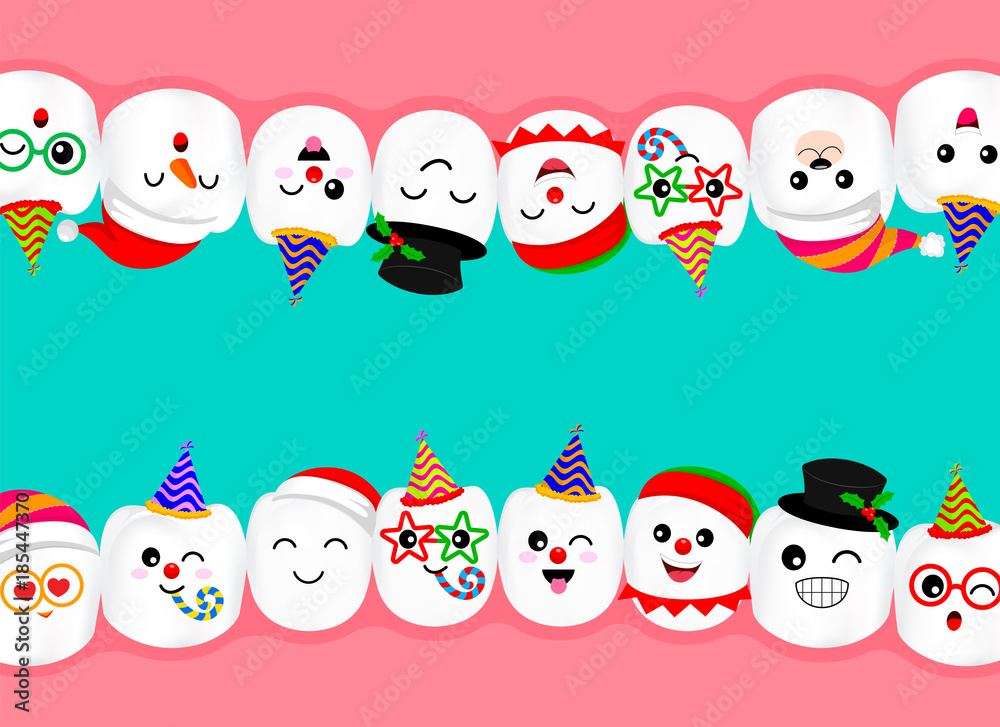 Set of New year celebration tooth characters. Emoticons facial ...