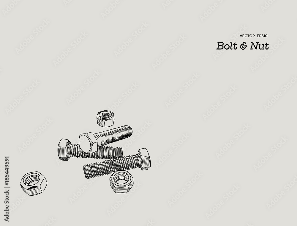 Bolt and nuts , hand draw sketch vector. Stock Vector | Adobe Stock