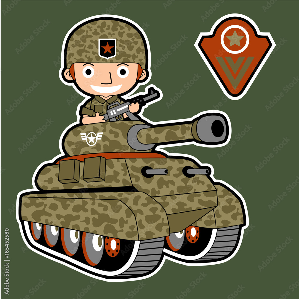 funny soldier cartoon on armored vehicle Stock Vector | Adobe Stock