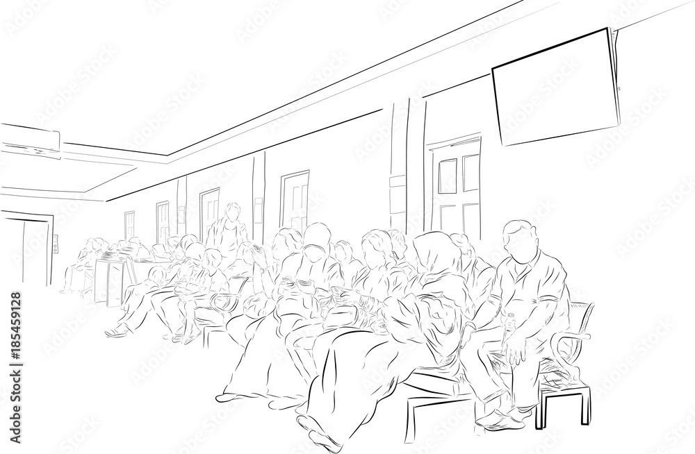 Simple Sketch, People at Waiting Room at Hospital, Draw using Graphic ...