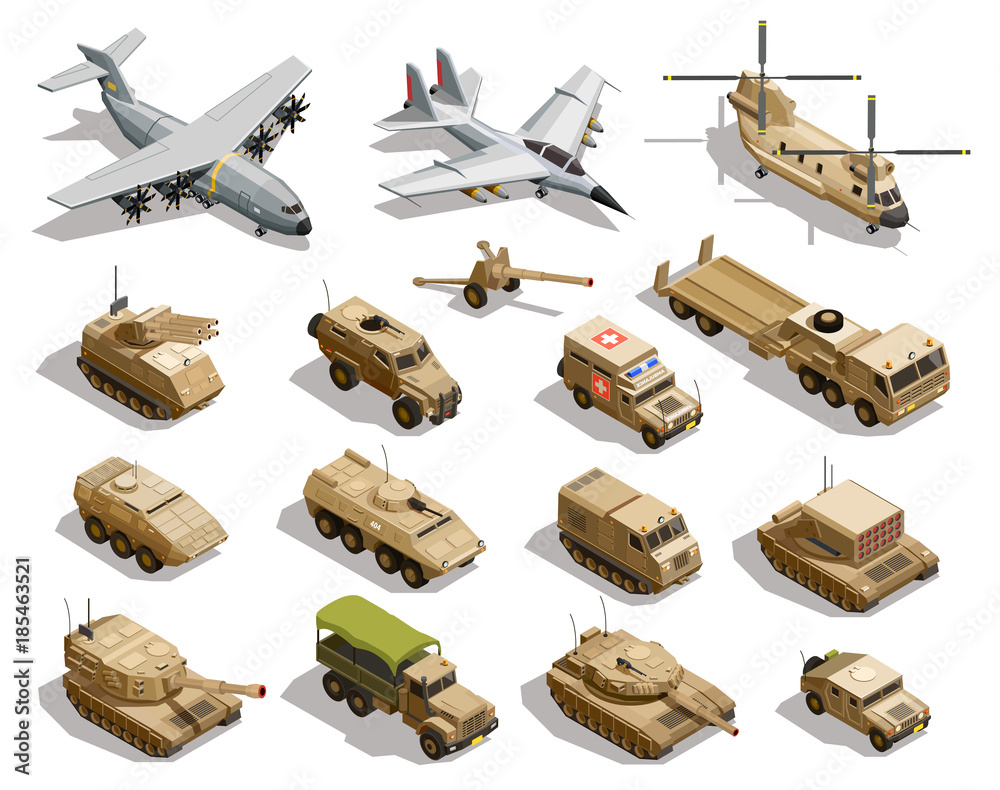 Military Transport Isometric Icons Set Stock Vector | Adobe Stock