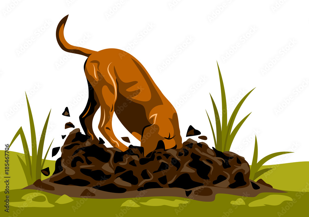 a dog who digs a hole in the ground Stock Vector | Adobe Stock