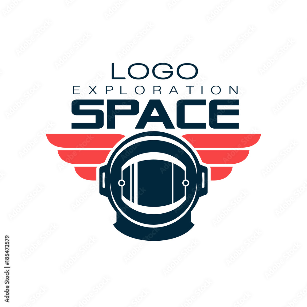 Astronaut's protective helmet logo. Space exploration. Cosmic journey ...