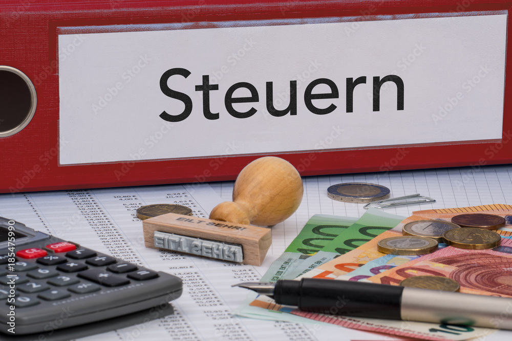 Aktenordner (rot) mit Beschriftung Steuern Stock Photo | Adobe Stock