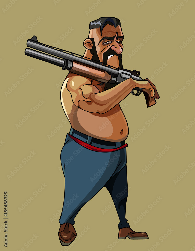 cartoon man walking with a gun on his shoulder Stock Vector | Adobe Stock