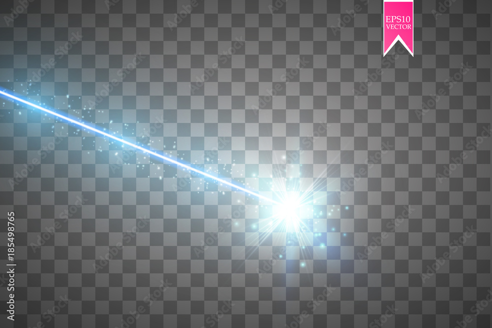 Abstract blue laser beam. Isolated on transparent black background ...