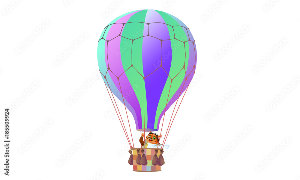 Cute funny animal pilot characters flying on airplane - cat and raccoon ...