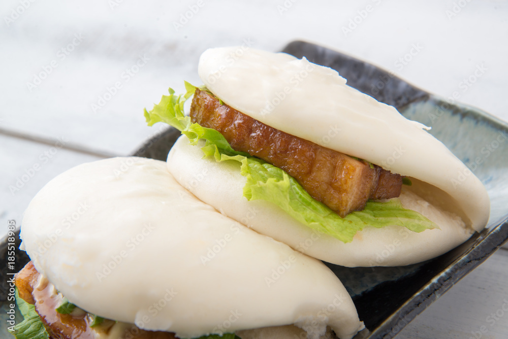 japanese style pork buns with pork belly Stock Photo | Adobe Stock