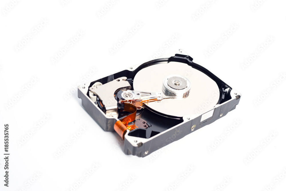 Inside of internal Harddrive HDD on white background Stock Photo ...