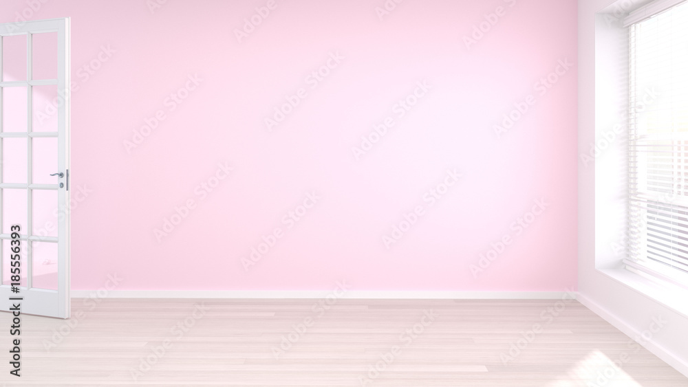 open the door empty pink room White and pink walls modern style 3D ...